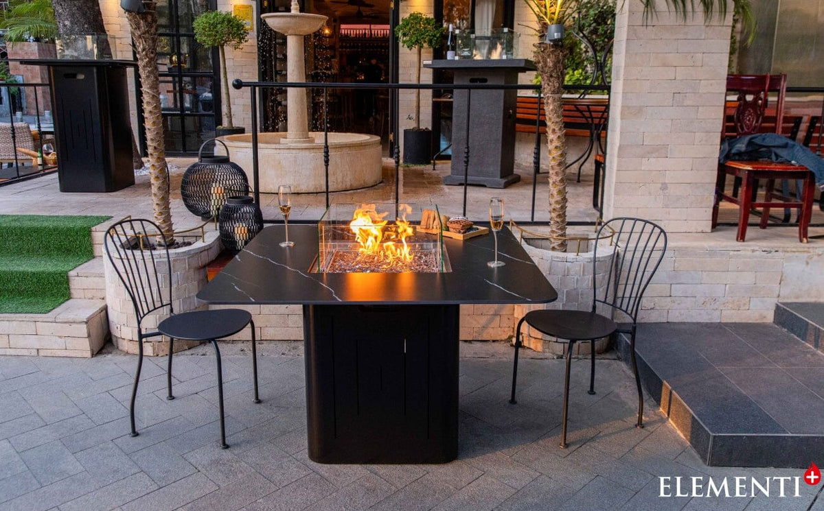 Elementi Plus Brugge Black Marble Porcelain Propane Gas Fire Dining Ta ...